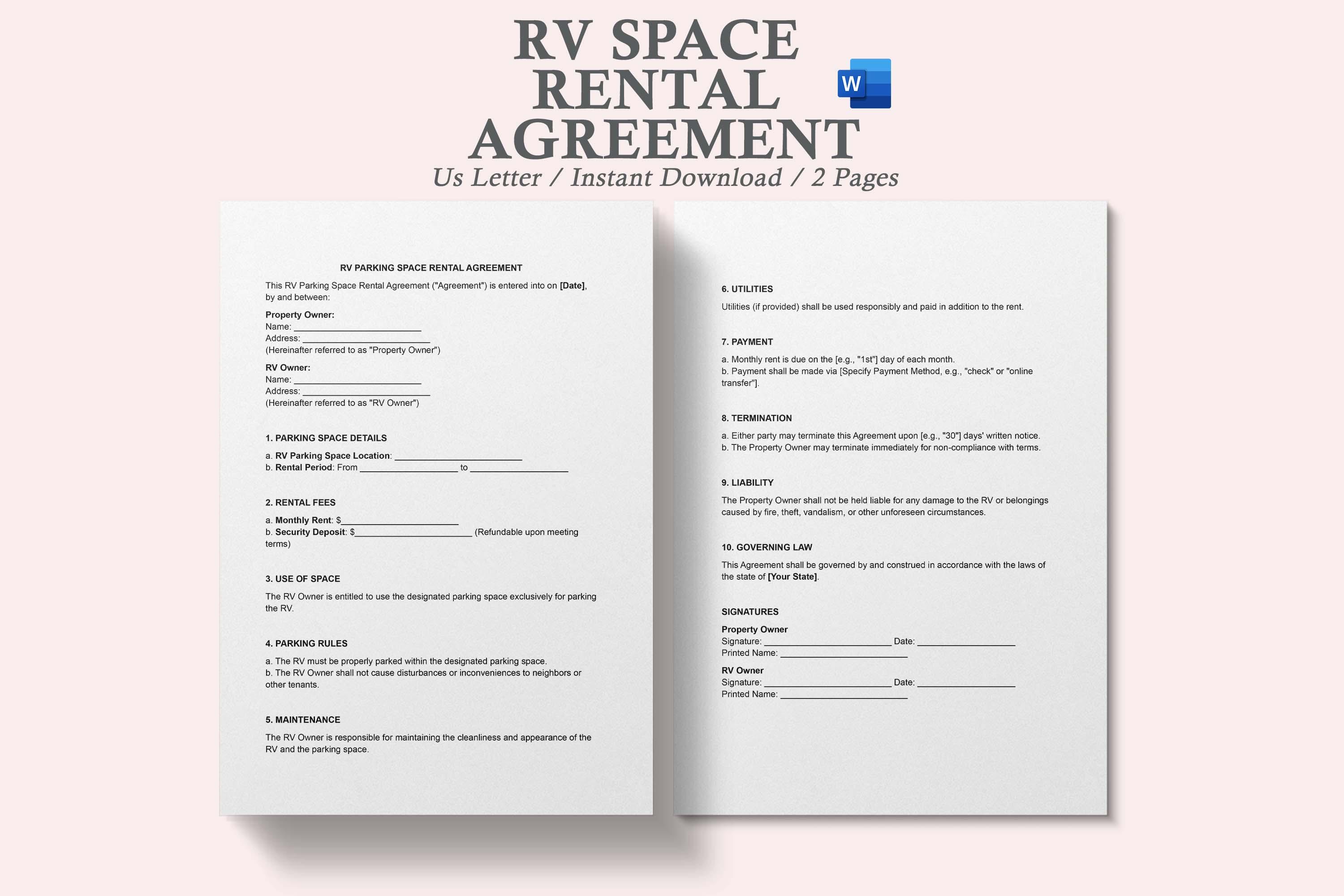 Rv Space Rental Agreement,rv Storage Rental Agreement Template,rv ...