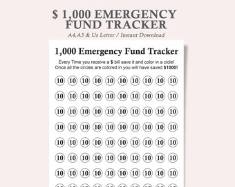 Money Saving Challenge Printable, Money Saving Tracker, 1000 Emergency ...
