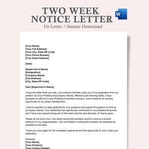 Two Weeks Notice Letter,two Weeks Notice Template,two Weeks Notice,2 ...