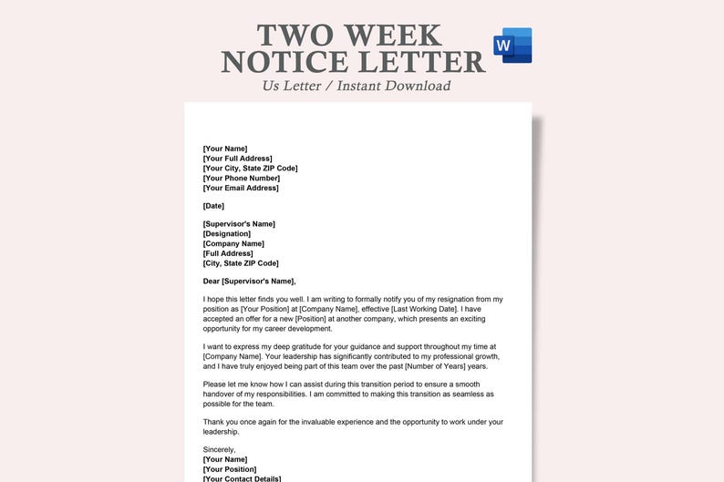 Two Weeks Notice Letter,two Weeks Notice Template,two Weeks Notice,2 ...