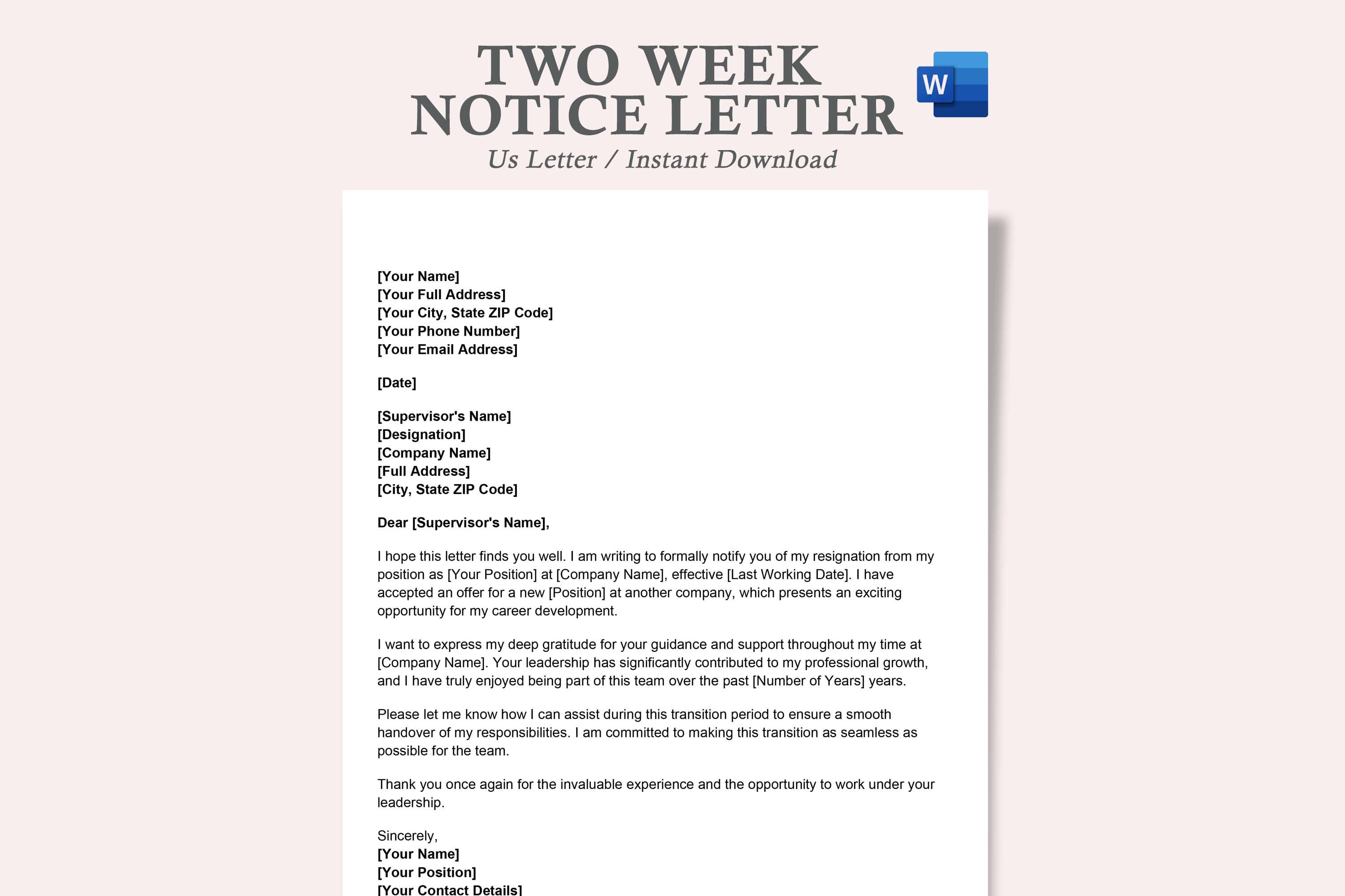 Two Weeks Notice Letter,two Weeks Notice Template,two Weeks Notice,2 ...