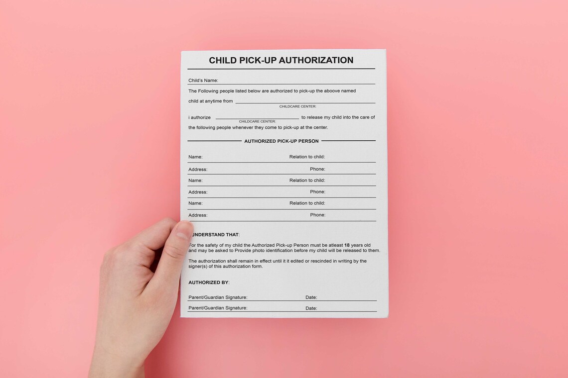 Child Pick-up Form,daycare Forms,daycare Provider,childcare Forms,child ...