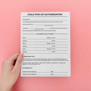 Child Pick-up Form,daycare Forms,daycare Provider,childcare Forms,child ...