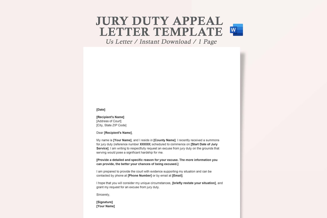 Jury Duty Excuse Letter,jury Duty Letter Template,jury Duty Sample ...