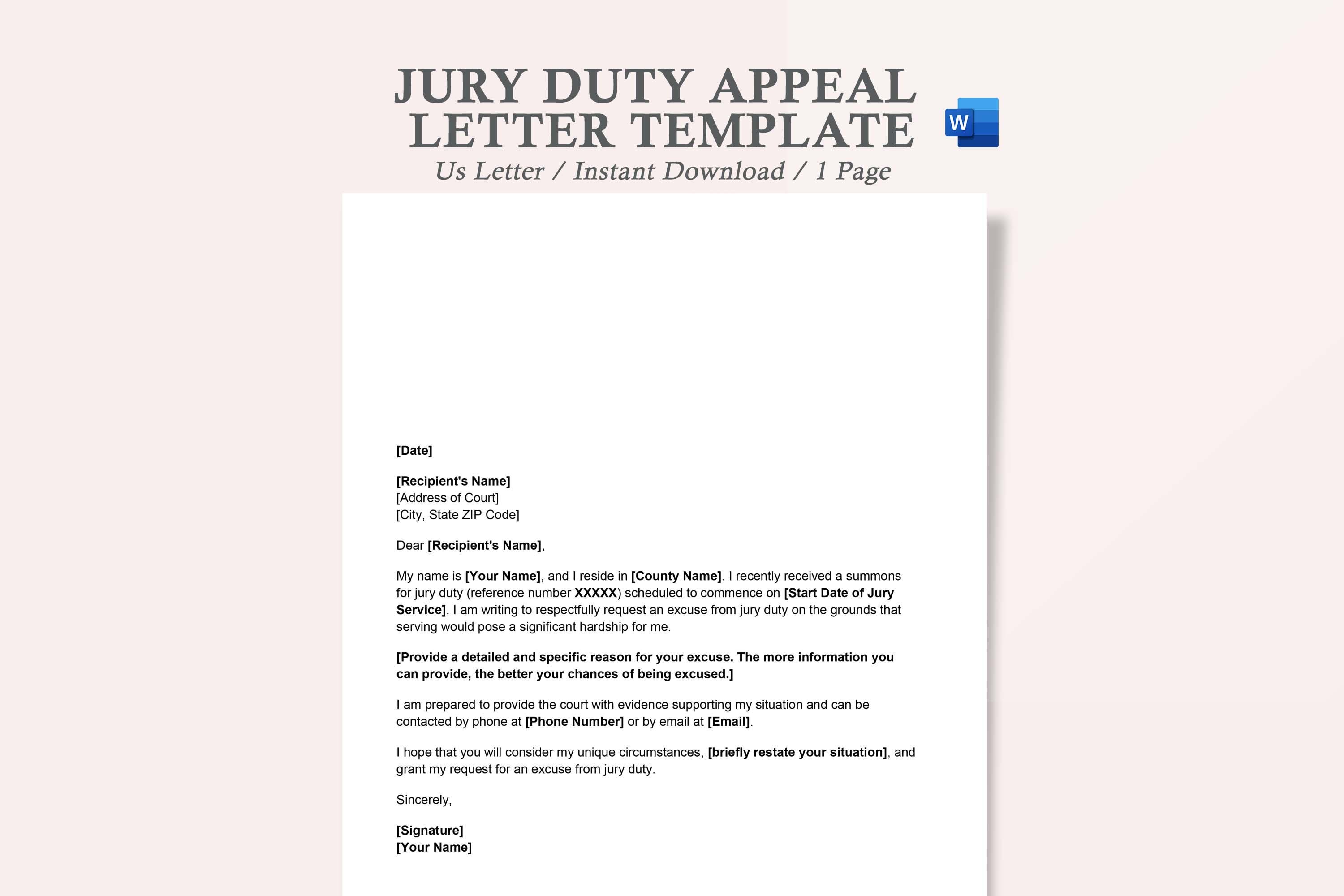 Jury Duty Excuse Letter,jury Duty Letter Template,jury Duty Sample Letter,jury Service Letter ...