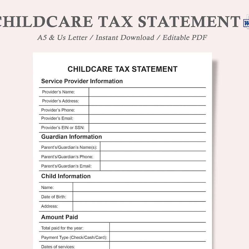Daycare Tax Statement - Etsy