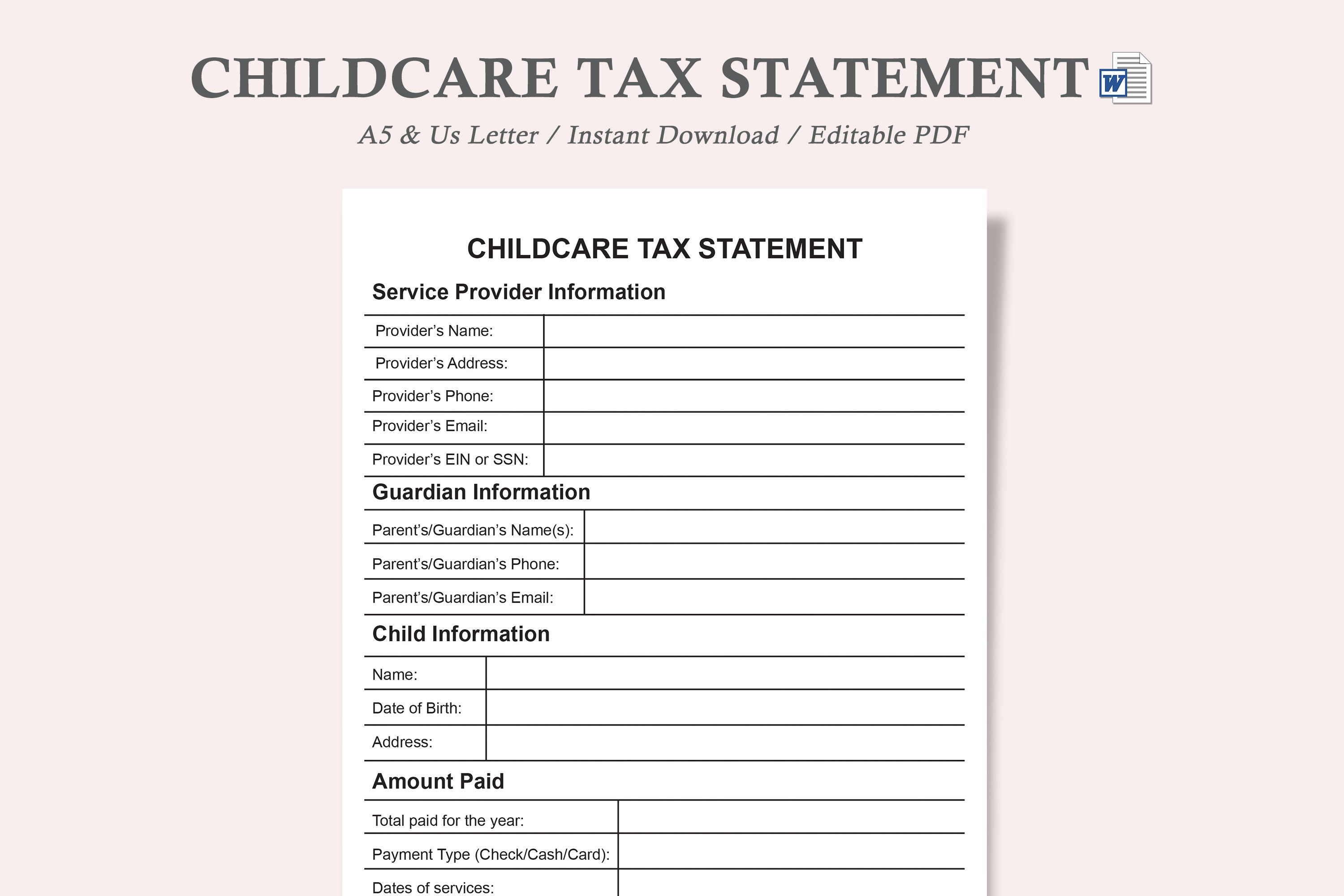 Childcare Tax Statement,child Tax Statement,daycare Tax Form,daycare ... Childcare Tax Statement,child Tax Statement,daycare Tax Form,daycare ...