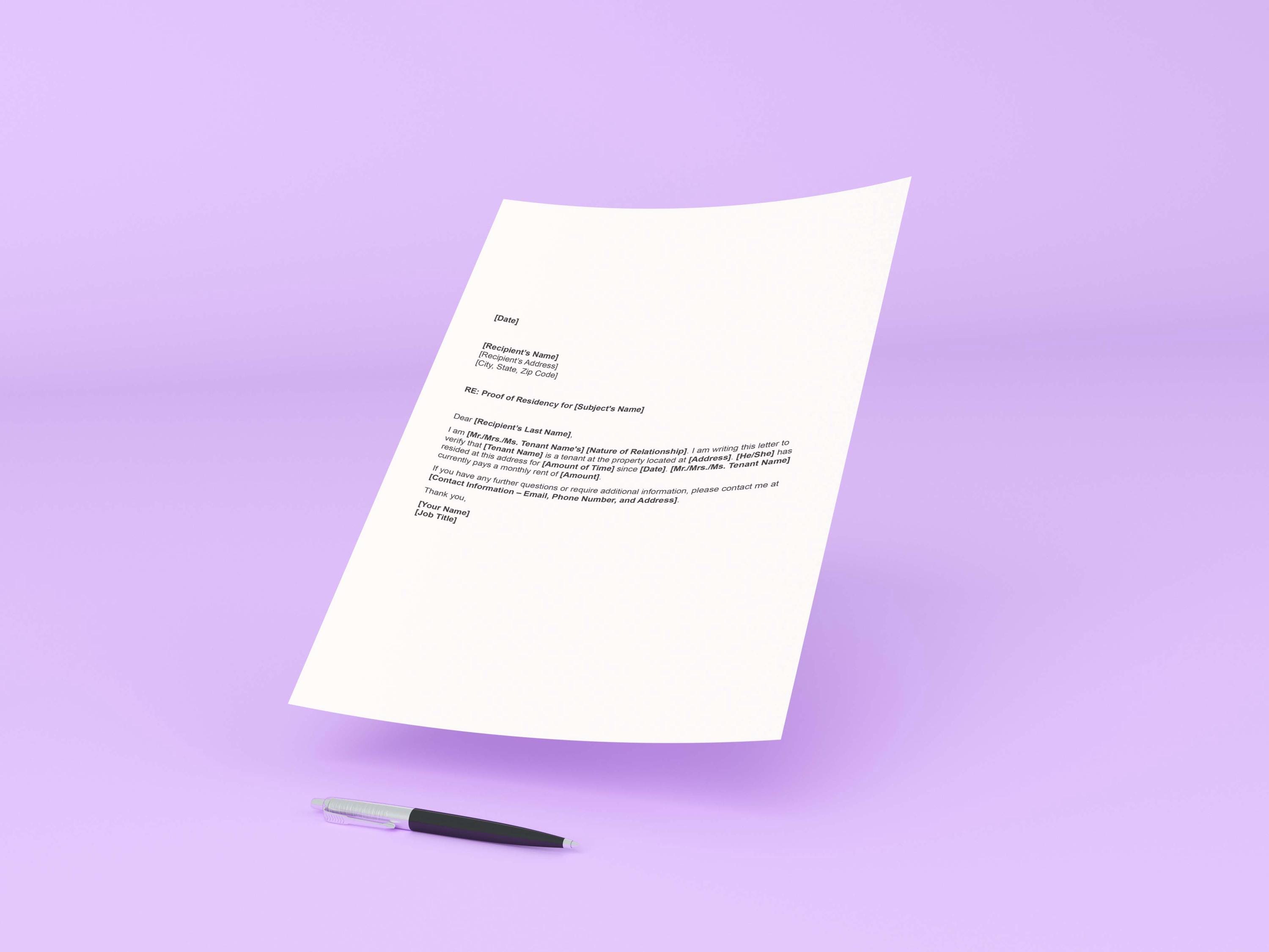 Proof of Residency Letter,letter of Residency,proof of Address Letter ...