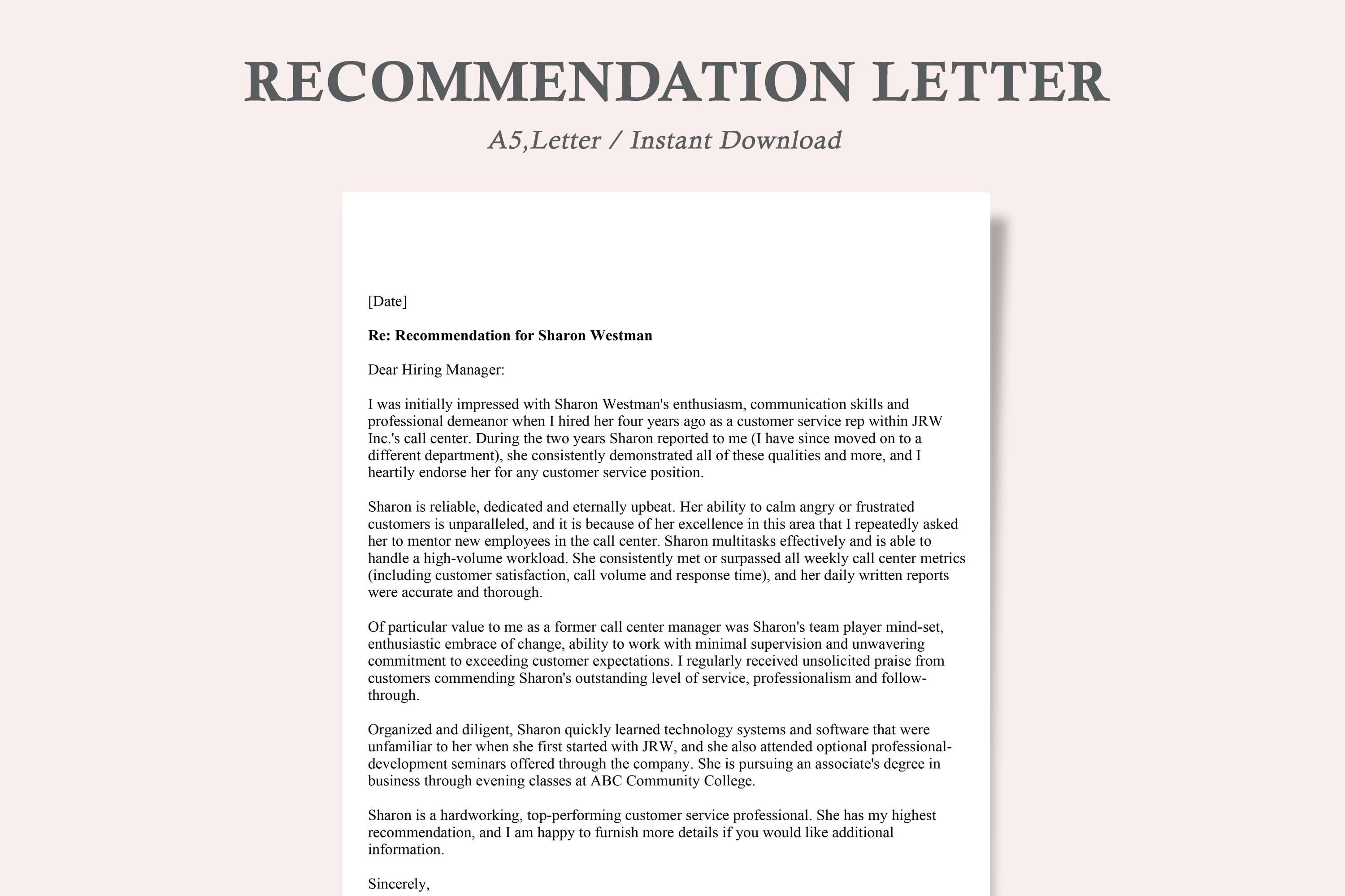 Letter of Recommendation for Employee,recommendation Letter Template ...