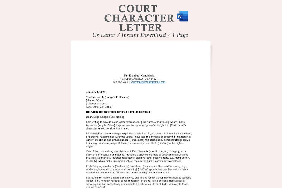 Court Character Reference Letter,court Reference Letter Template,character Witness Letter for ...