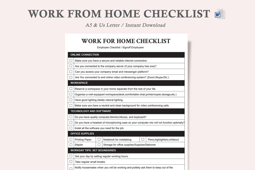 Work From Home Checklist,working From Home Safety Checklist,remote ...