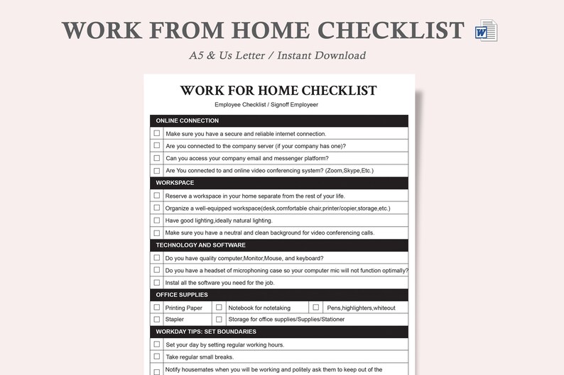 Work From Home Checklist,working From Home Safety Checklist,remote ...