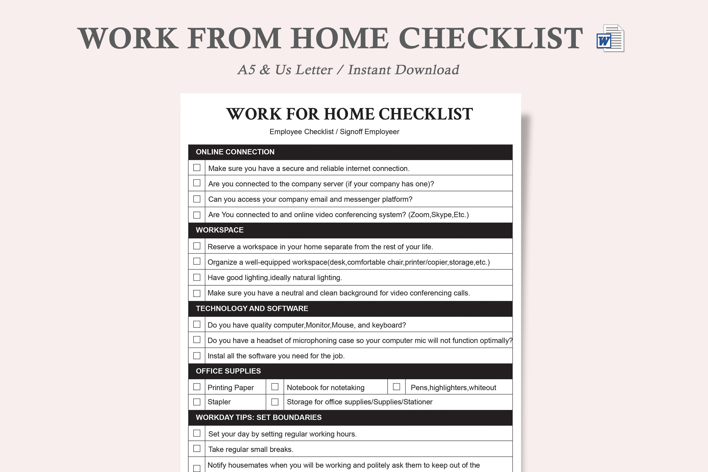 Work From Home Checklist,working From Home Safety Checklist,remote ...