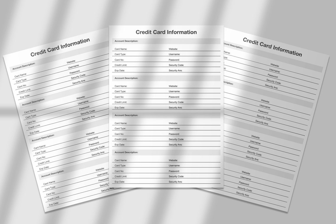 Credit Card Informationbank Account Informationcredit Card - Etsy