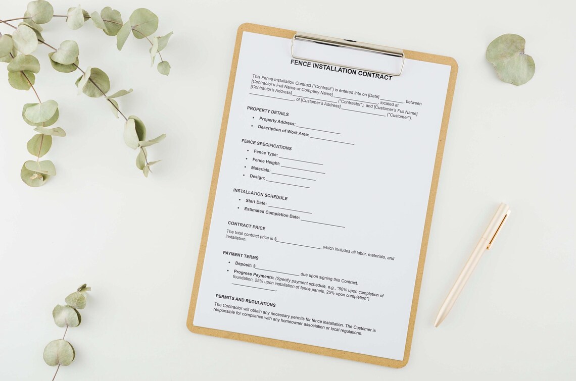 Fence Contract,fence Contract Template,fence Installation Contract ...