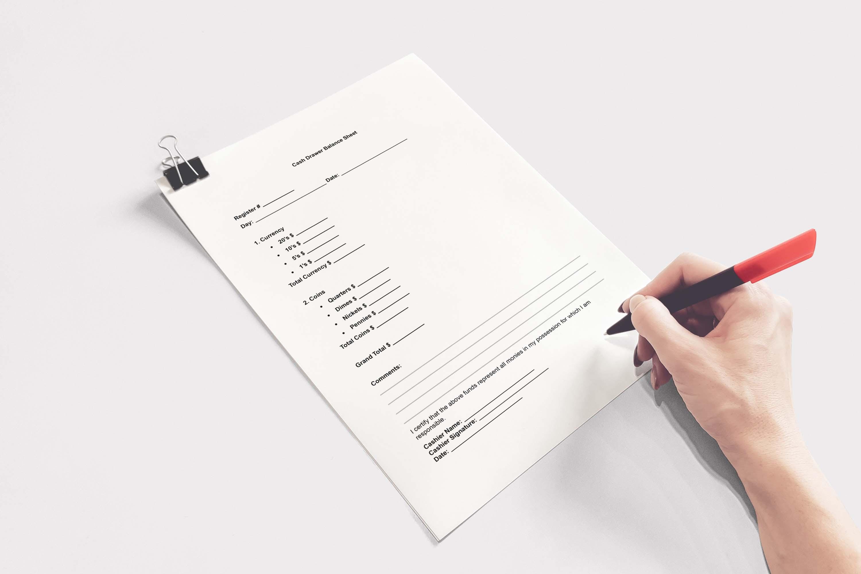 Cash Drawer Balance Sheet,cash Drawer Count Sheet,printable Daily Cash ...