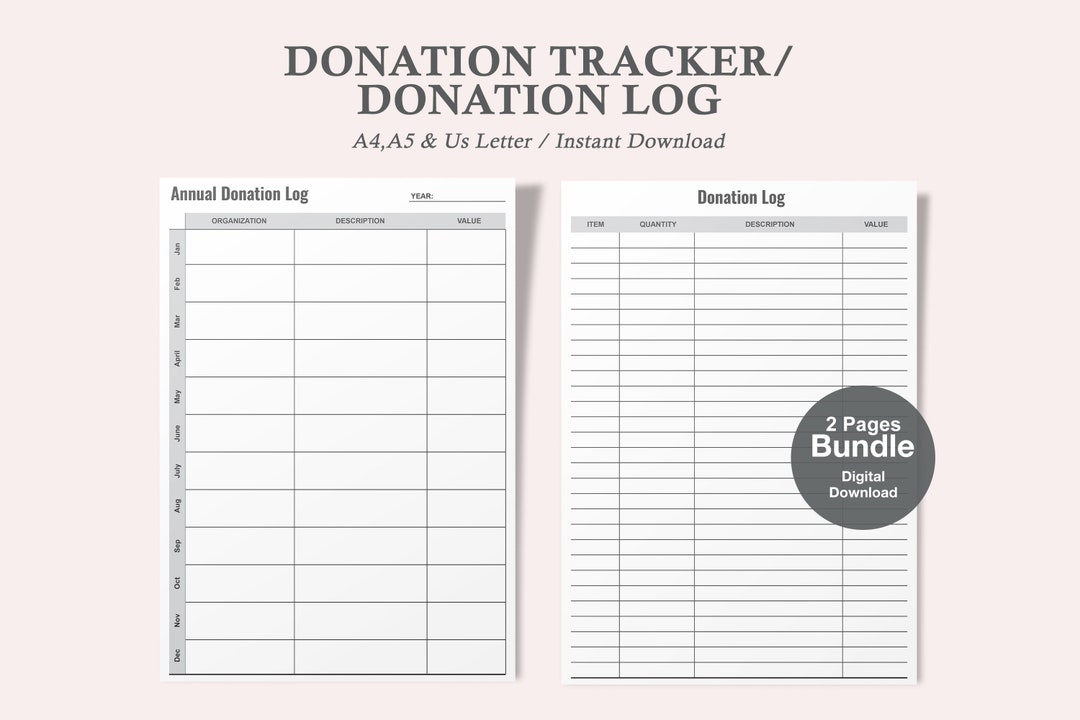 Donation Tracker,printable Donations Log,charity Log,contribution List ...