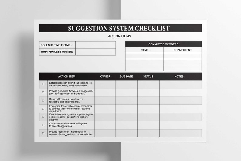 Suggestion Checklist Template,ms Word Editable Template,employee ...