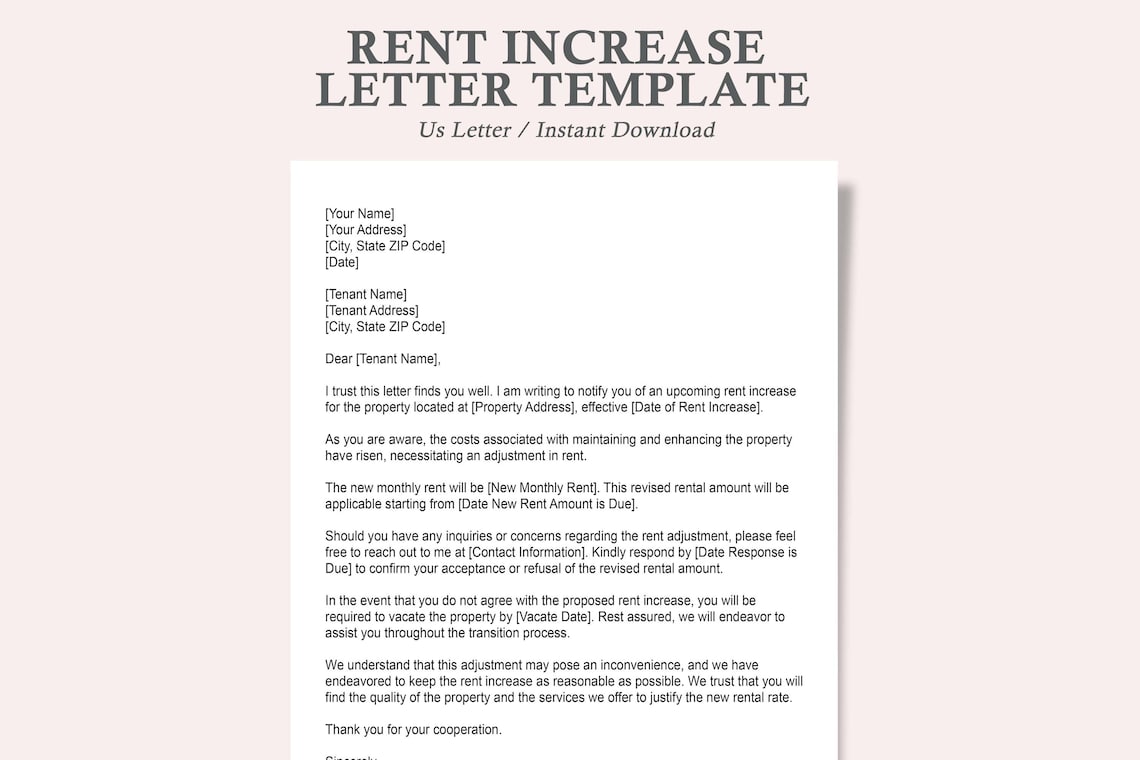 Rent Increase Letter,rental Increase Notice,rent Increase Letter ...
