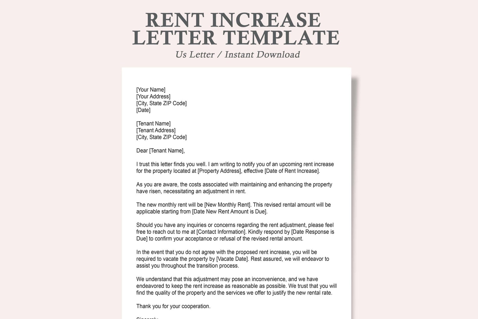 Rent Increase Letter,rental Increase Notice,rent Increase Letter ...