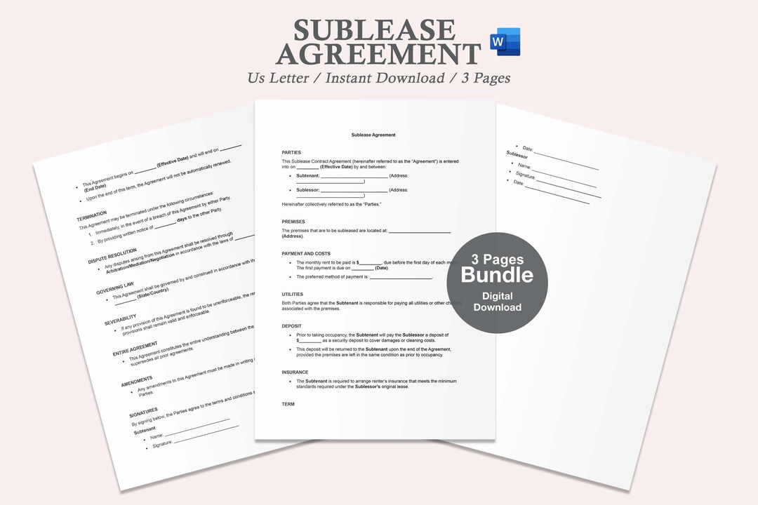 Sublease Agreement,sublease Agreement Template,sub Lease Agreement ...