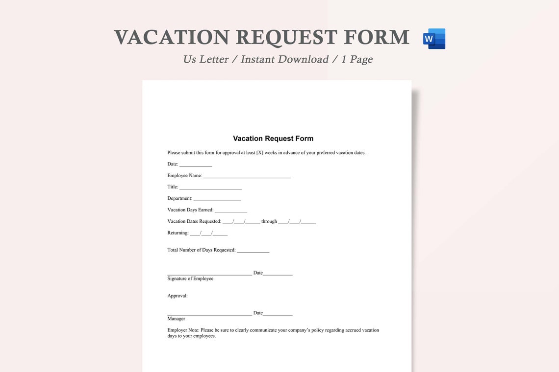 Vacation Request Form,time off Request Form,time off Calendar Template ...