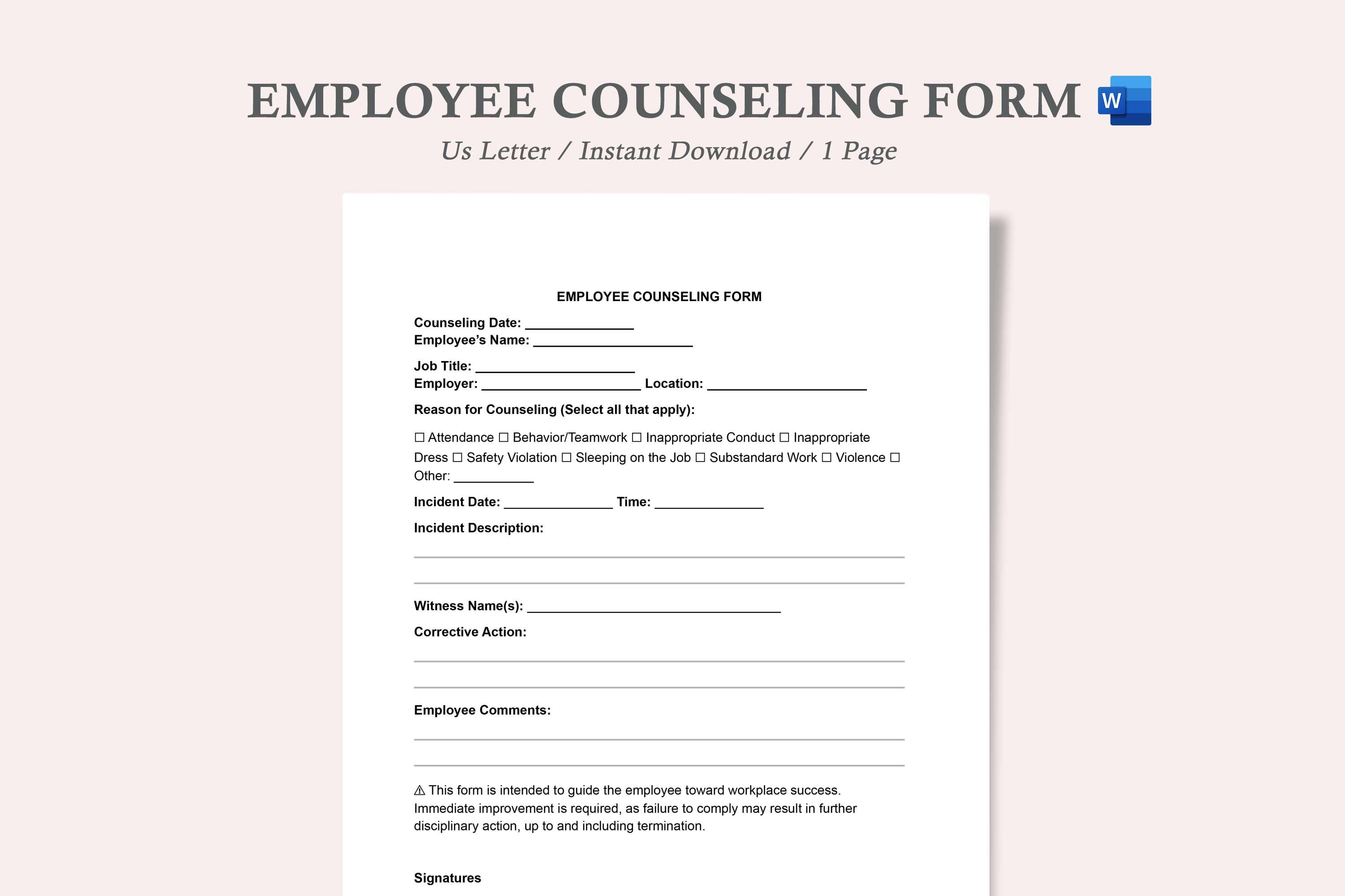 Employee Counseling Form,employee Counseling Template,employee ...
