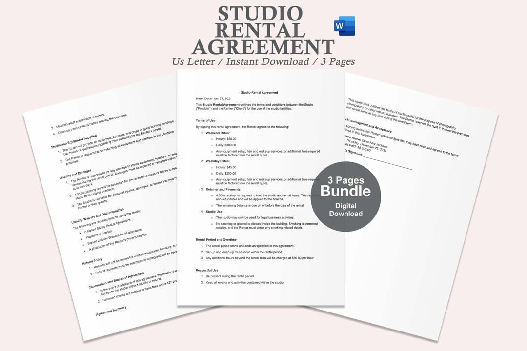 Studio Rental Agreement Template,studio Rental Agreement,ecording ...
