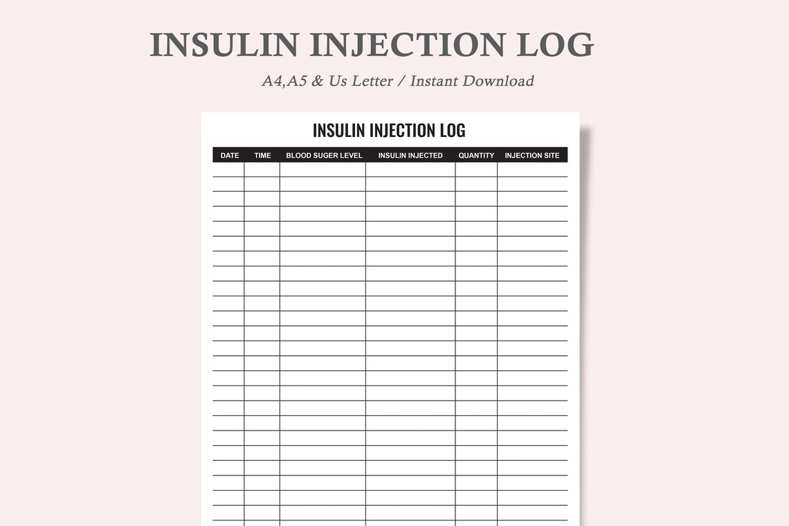 Insulin Injection Log,insulin Tracker,blood Sugar Tracker,diabetes ...