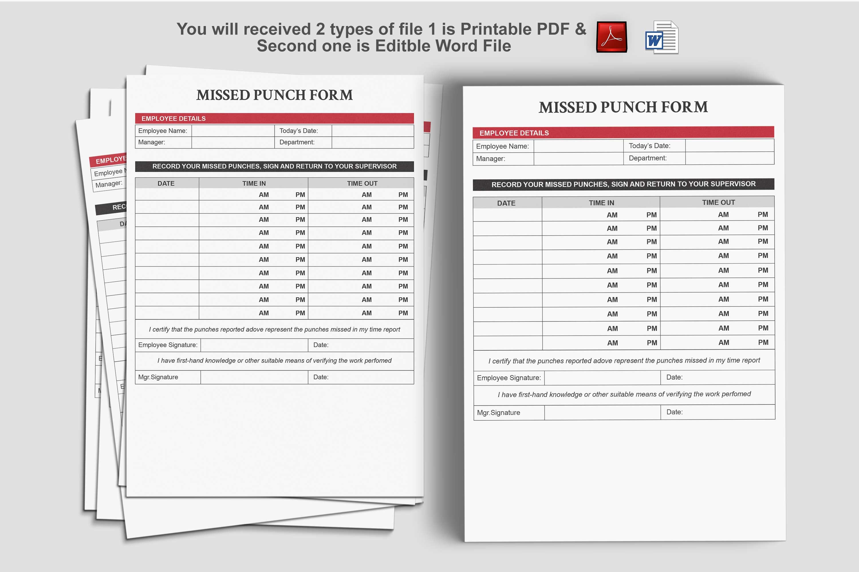 Missed Punch Formeditable Word Templatehuman Resourceshr - Etsy Finland