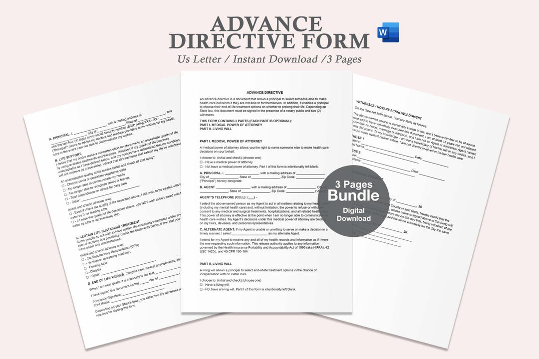 Advance Directive Form,blank Advance Directive Form,advance Care ...