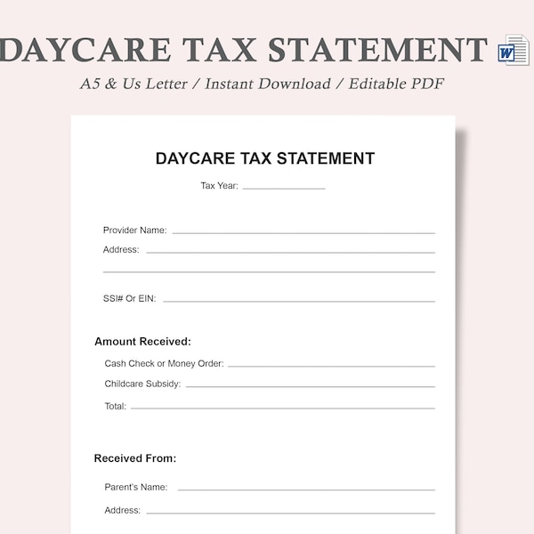 Daycare Tax Statement - Etsy