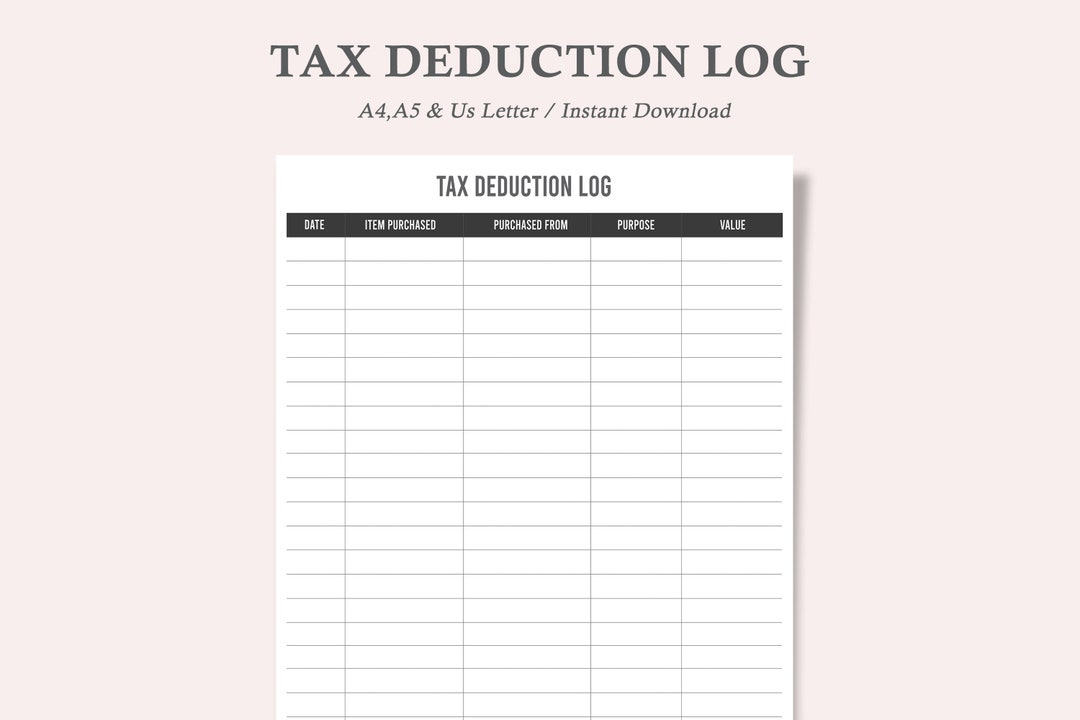 Tax Deductions Log,deduction Record Tracker,tax Plannner,purchase ...