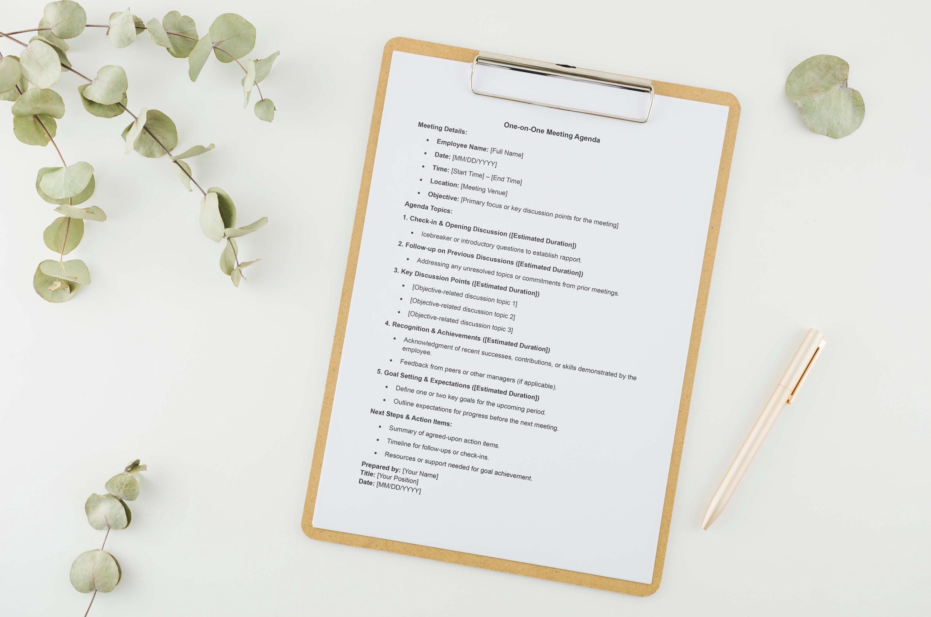 One on One Meeting Template,1 1 Meeting Agenda Template,one on One ...