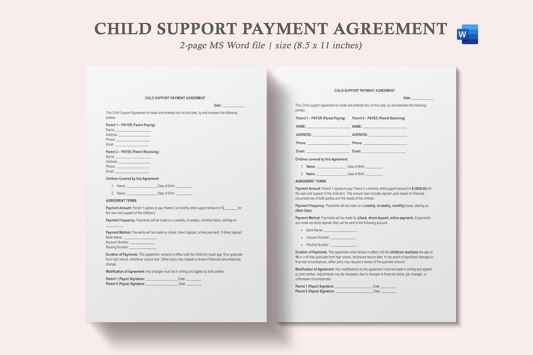 Child Support Agreement,child Support Payment Agreement,child Support ...