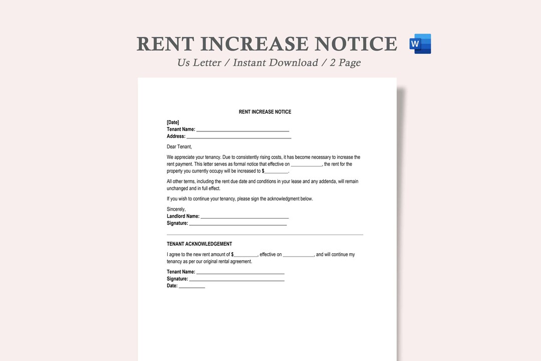 Rental Increase Notice,rental Increase Notice Template,rent Raise ...
