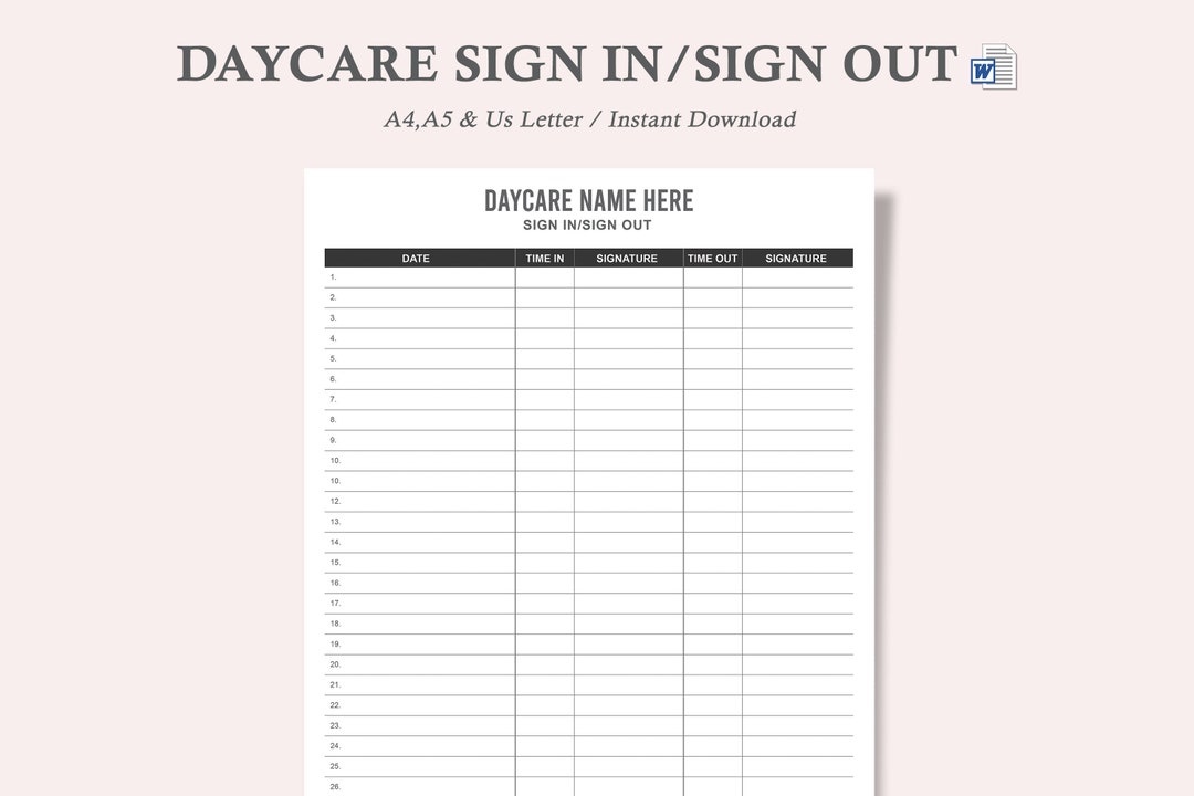 Daycare Sign in and Out Sheet,daycare Sign in and Out Sheet Pdf,sign in ...