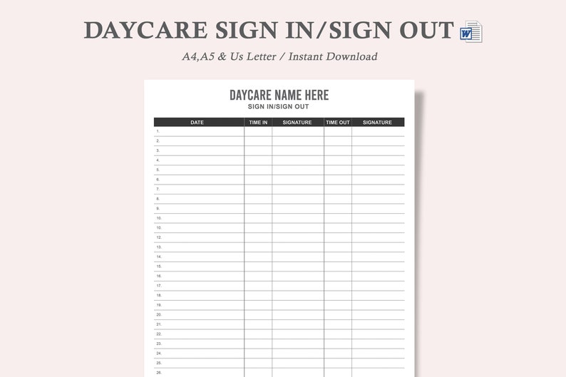 Daycare Sign in and Out Sheet,daycare Sign in and Out Sheet Pdf,sign in ...