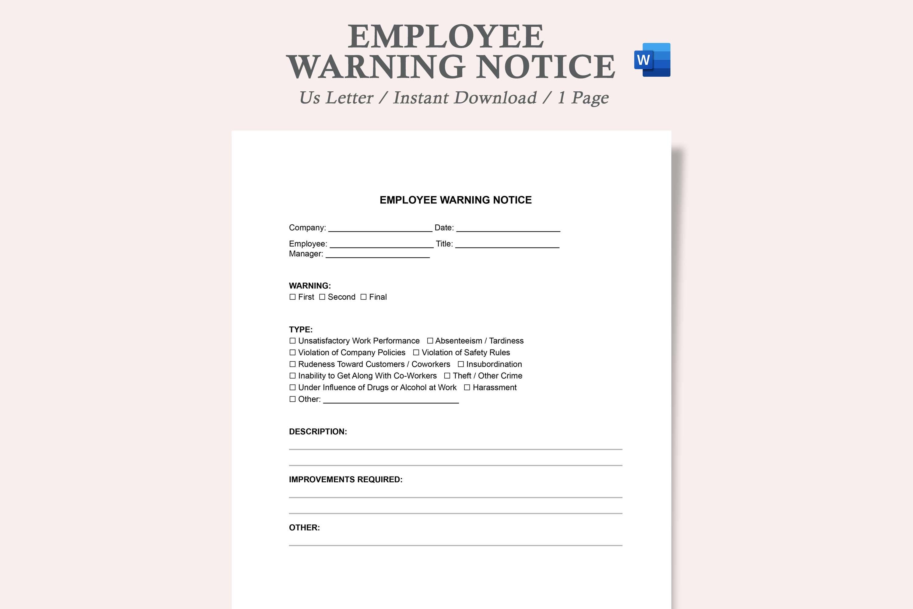 Employee Warning Notice,employee Written Warning Form,employee Warning ...