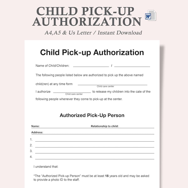 Child Pick up Form - Etsy