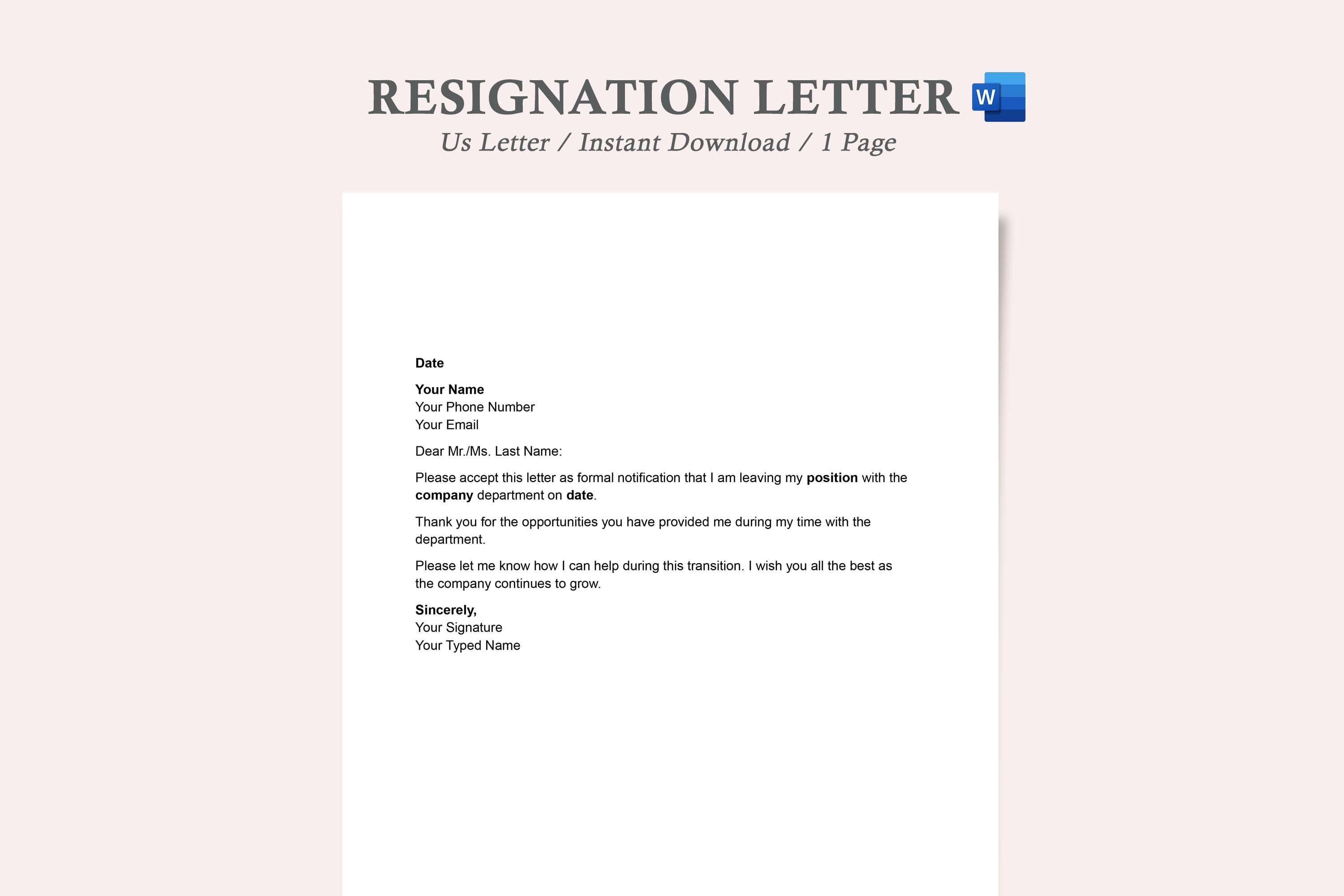Resignation Letter Template,resignation Letter,letter of Resignation ...