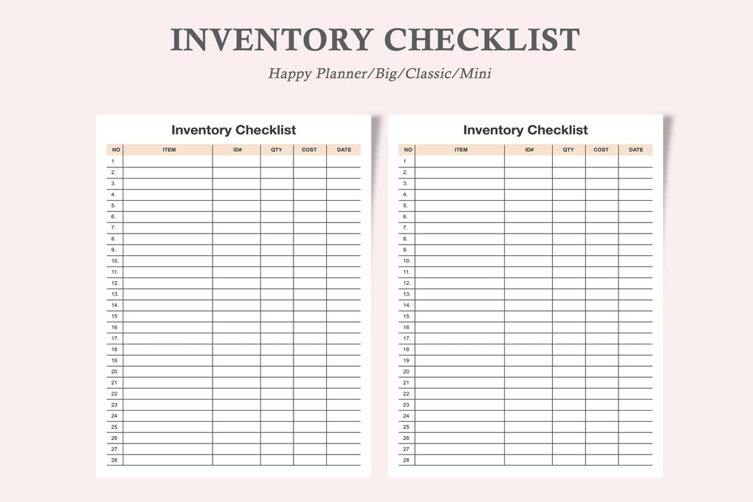 Inventory Checklist,inventory List,inventory Tracker,inventory Stock ...