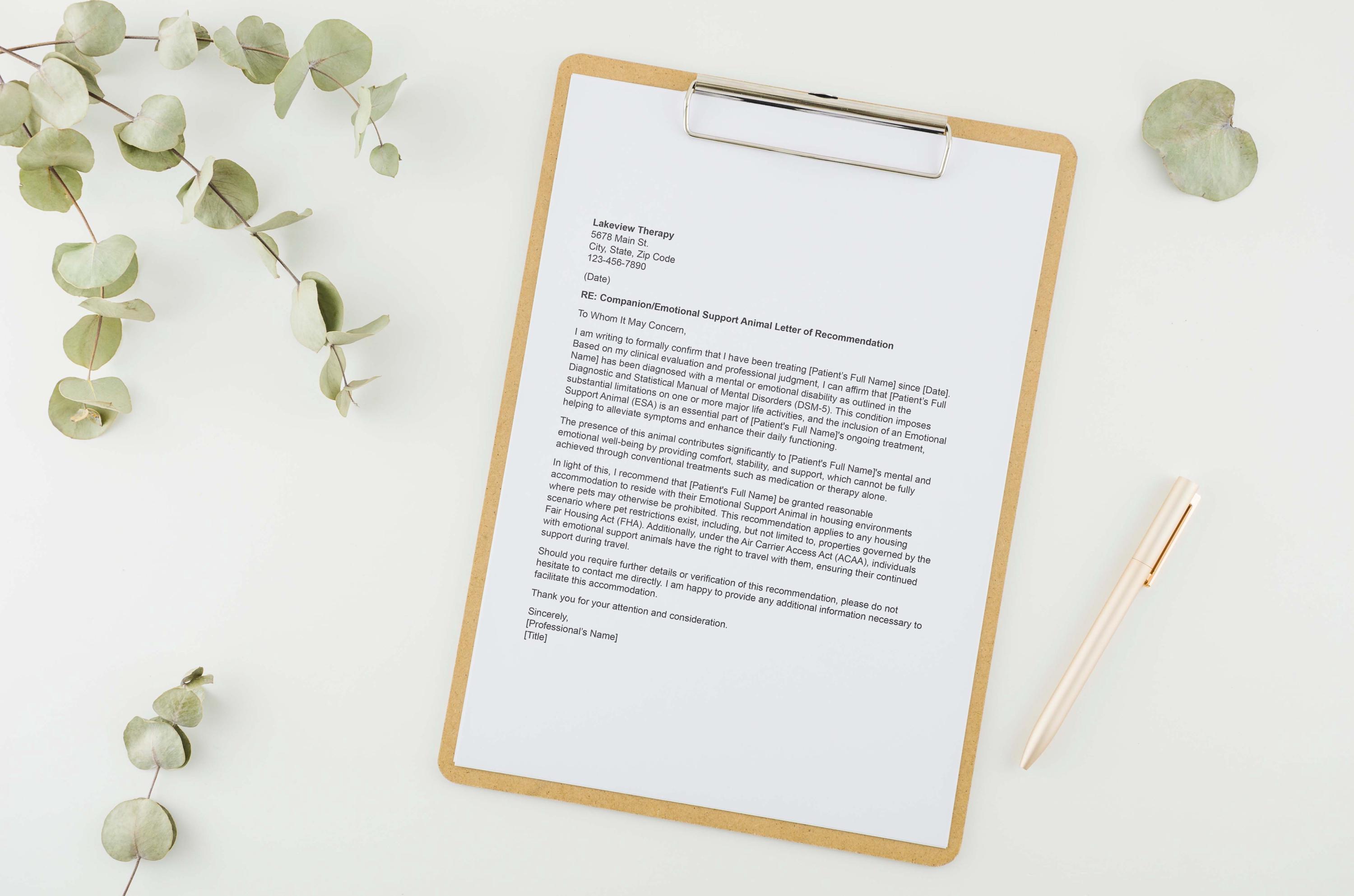 Esa Letter,esa Letter Template,emotional Support Animal Letter,support ...