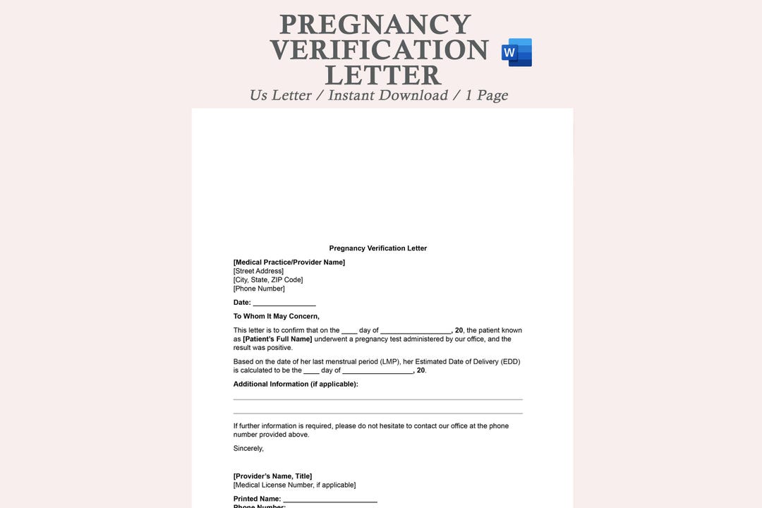 Pregnancy Verification Letter,letter of Confirmation of Pregnancy ...