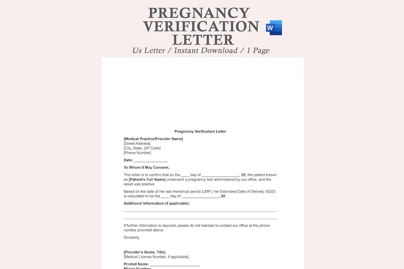 Pregnancy Verification Letter,letter of Confirmation of Pregnancy ...