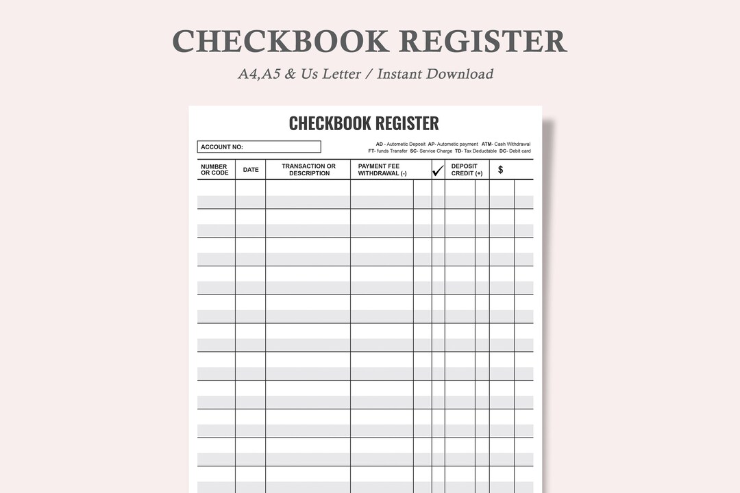 Printable Checkbook Register,blank Check Register Template Pdf ...