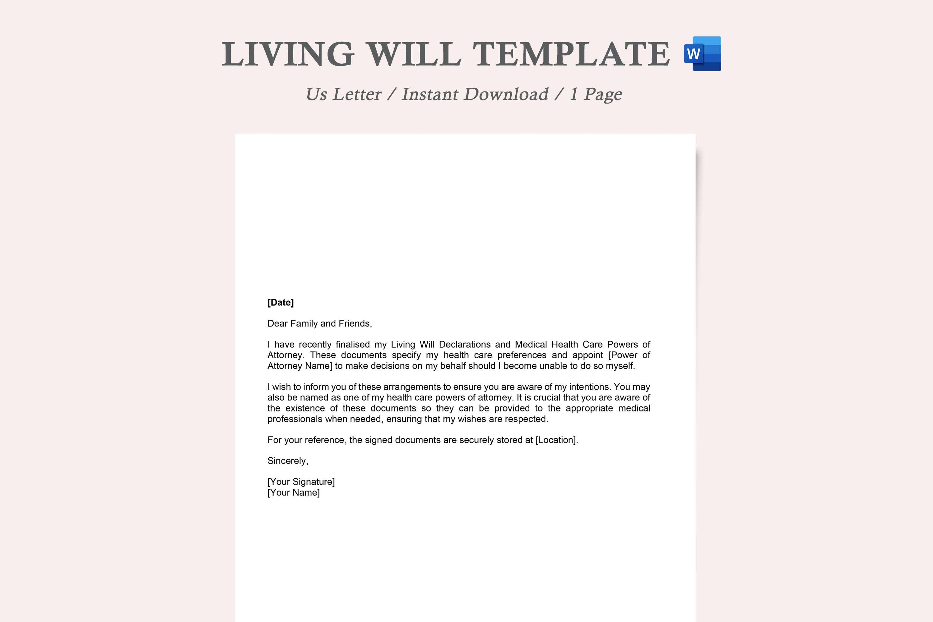 Living Will Template,living Will Form,living Will Documents,living Will ...