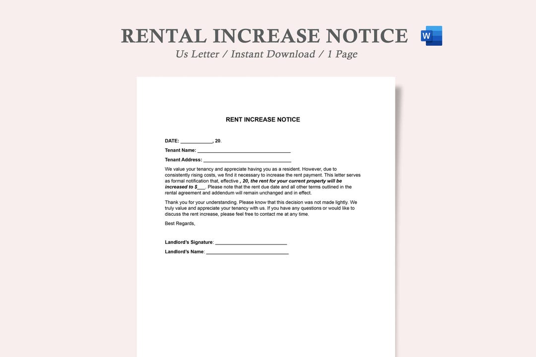 Rent Increase Letter,rental Increase Notice,rent Increase Letter ...