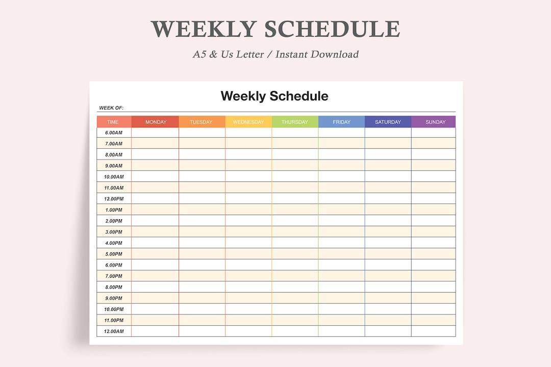 Weekly Timetable Planner,hourly Weekly Schedule Template,weekly Hourly ...