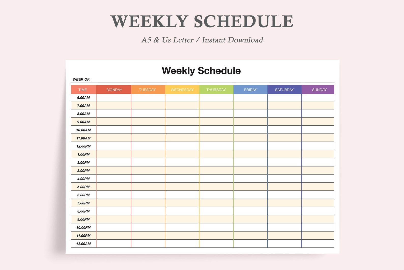 Weekly Timetable Planner,hourly Weekly Schedule Template,weekly Hourly ...